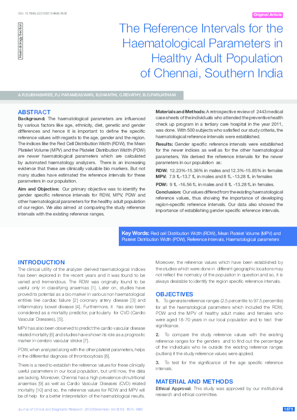 (PDF) The Reference Intervals for the Haematological Parameters in ...