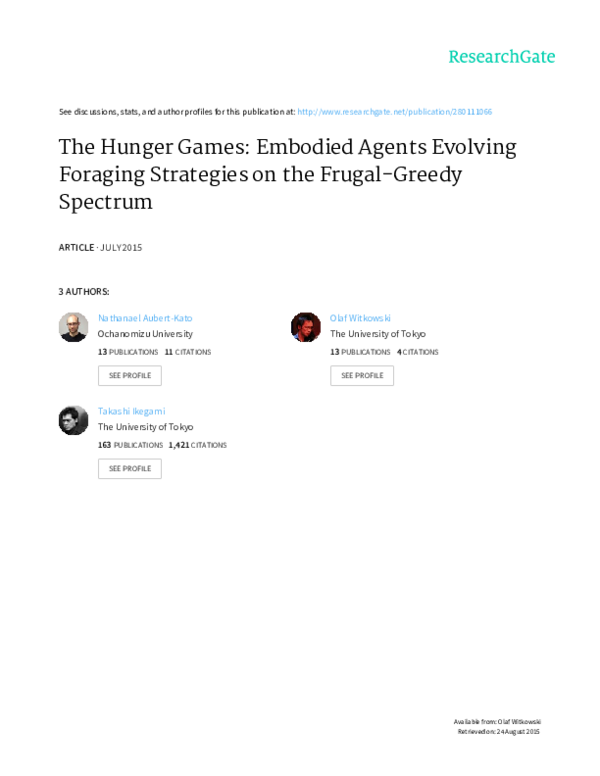 (PDF) The Hunger Games: Embodied Agents Evolving Foraging Strategies on ...
