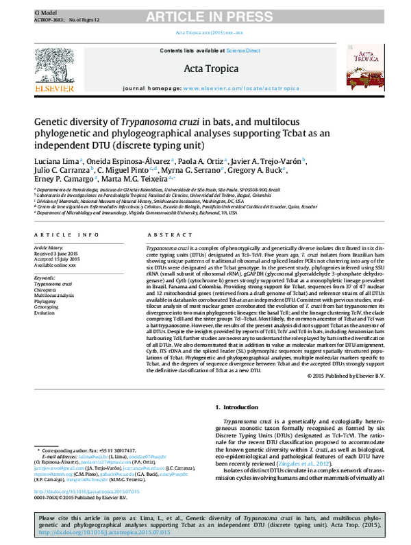 (PDF) Genetic diversity of Trypanosoma cruzi in bats, and multilocus ...