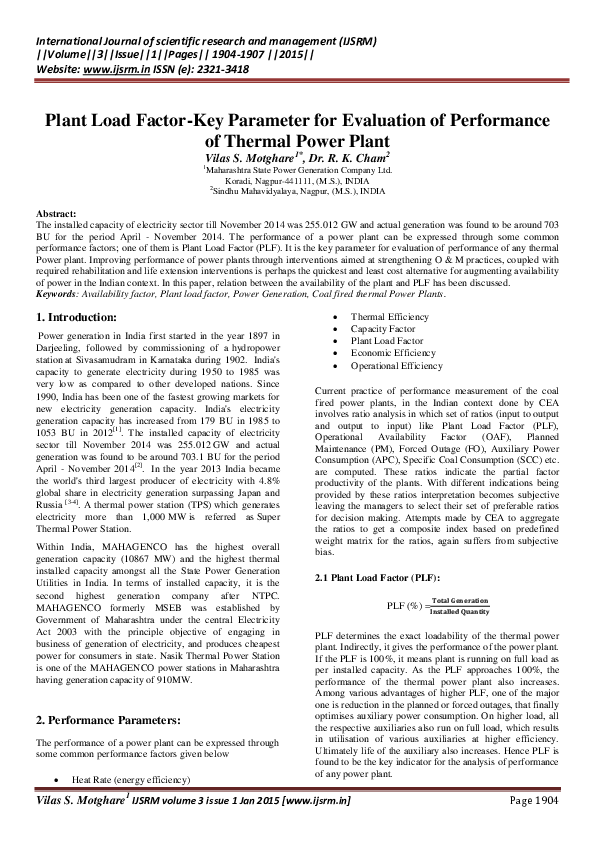 (PDF) Plant Load Factor-Key Parameter for Evaluation of Performance of ...