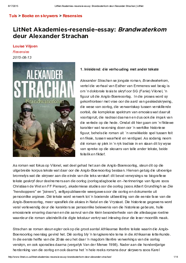 (PDF) Resensie-essay: Alexander Strachan – Brandwaterkom (2015)
