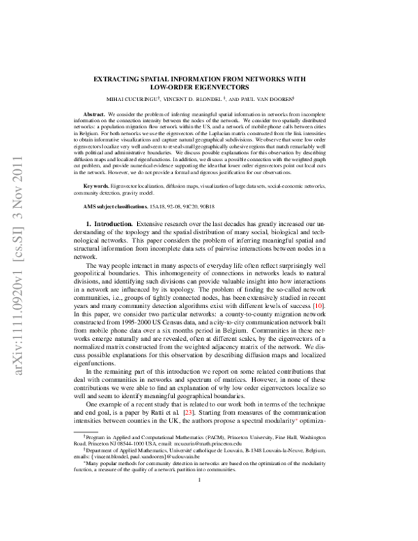 (PDF) Extracting spatial information from networks with low-order eigenvectors