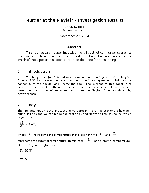 (DOC) Murder at the Mayfair – Investigation Results