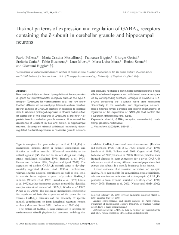 (PDF) Distinct patterns of expression and regulation of GABA receptors ...