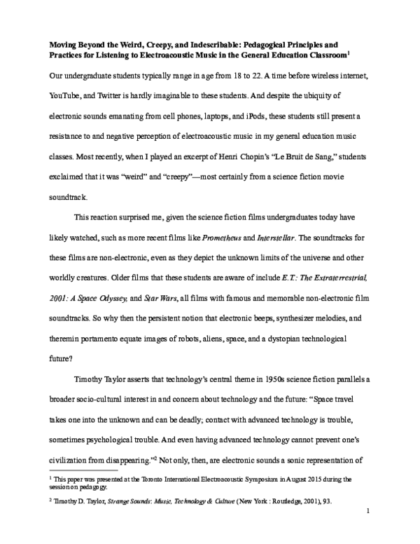 (PDF) Moving Beyond the Weird, Creepy, and Indescribable: Pedagogical ...