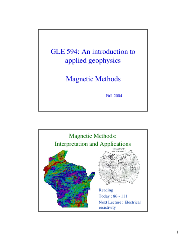 (PDF) GLE 594: An introduction to applied geophysics Magnetic Methods