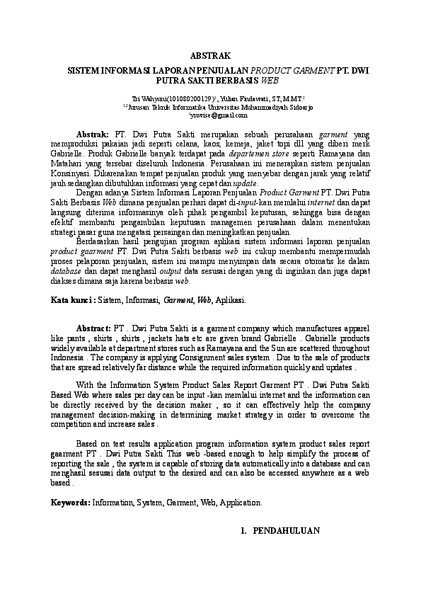 (DOC) Sistem Informasi Laporan Penjualan Product Garment PT. Dwi Putra ...