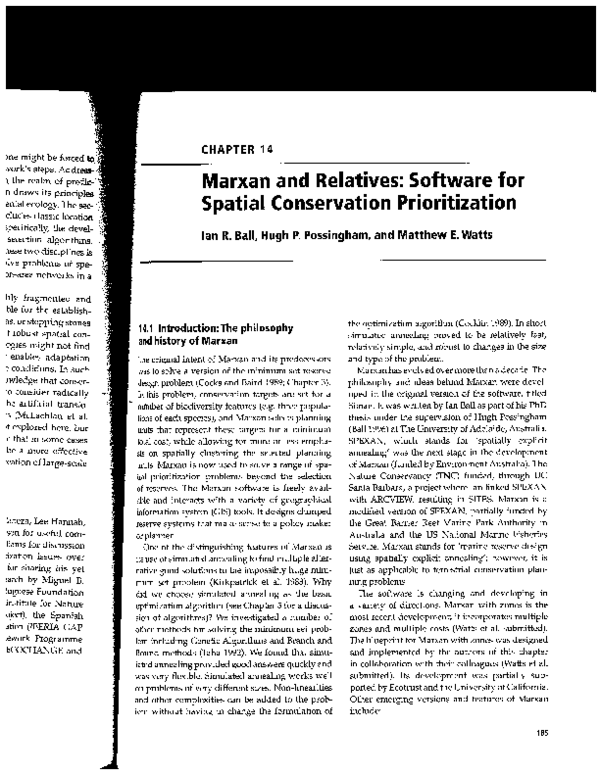 (PDF) Marxan and relatives: software for spatial conservation ...