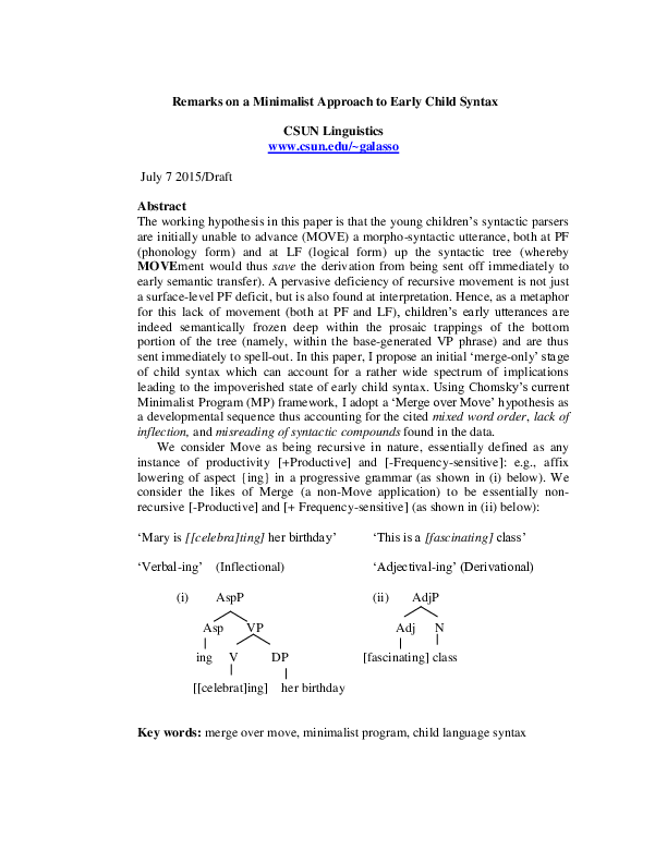 (PDF) Child Syntax Acquisition and Brain Maturation