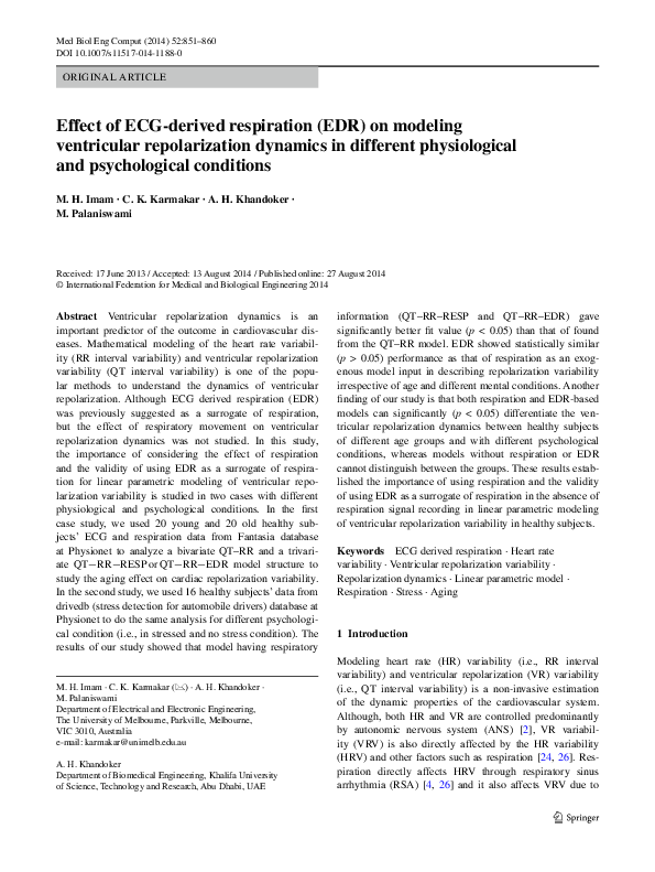 (PDF) Effect of ECG-derived respiration (EDR) on modeling ventricular repolarization dynamics in ...