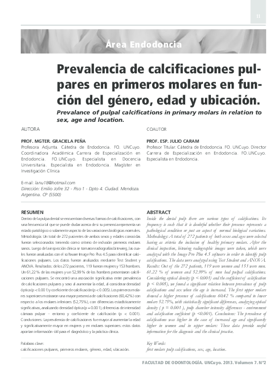 (PDF) Área Endodoncia Prevalencia de calcificaciones pulpares en ...