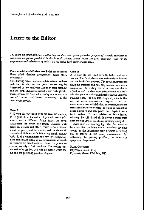 (PDF) Griffiths, M.D. (1991). Fruit machine addiction: Two brief case ...