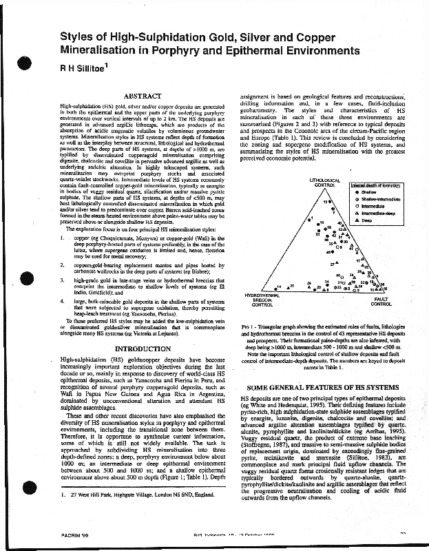 (PDF) Styles of High-Sulphidation Gold, Silver and Copper ...