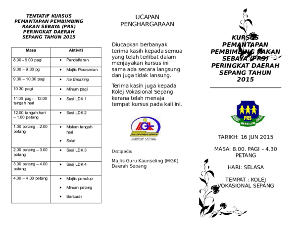 (DOC) TENTATIF KURSUS PEMANTAPAN PEMBIMBING RAKAN SEBAYA (PRS ...