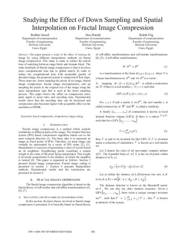 (PDF) Studying the effect of down sampling and spatial interpolation on fractal image compression