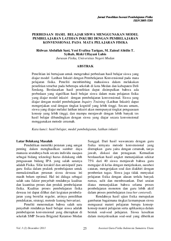 (PDF) PERBEDAAN HASIL BELAJAR SISWA MENGGUNAKAN MODEL PEMBELAJARAN LATIHAN INKUIRI DENGAN ...
