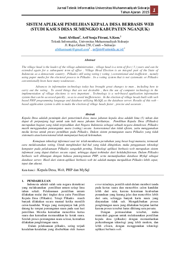 (PDF) SISTEM APLIKASI PEMILIHAN KEPALA DESA BERBASIS WEB (STUDI KASUS ...