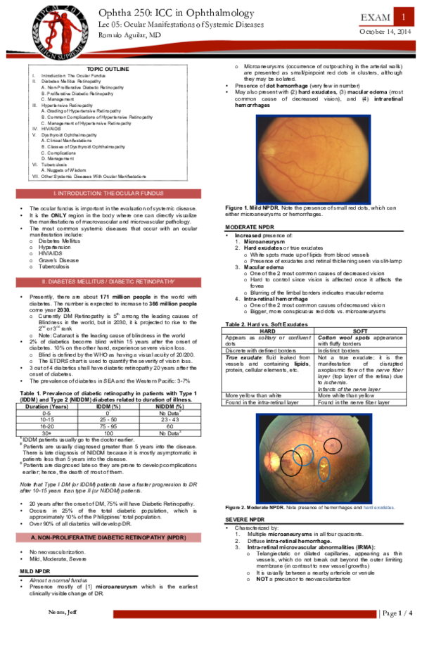 (PDF) OPHTHA] Lec 05 Ocular Manifestations of Systemic Diseases