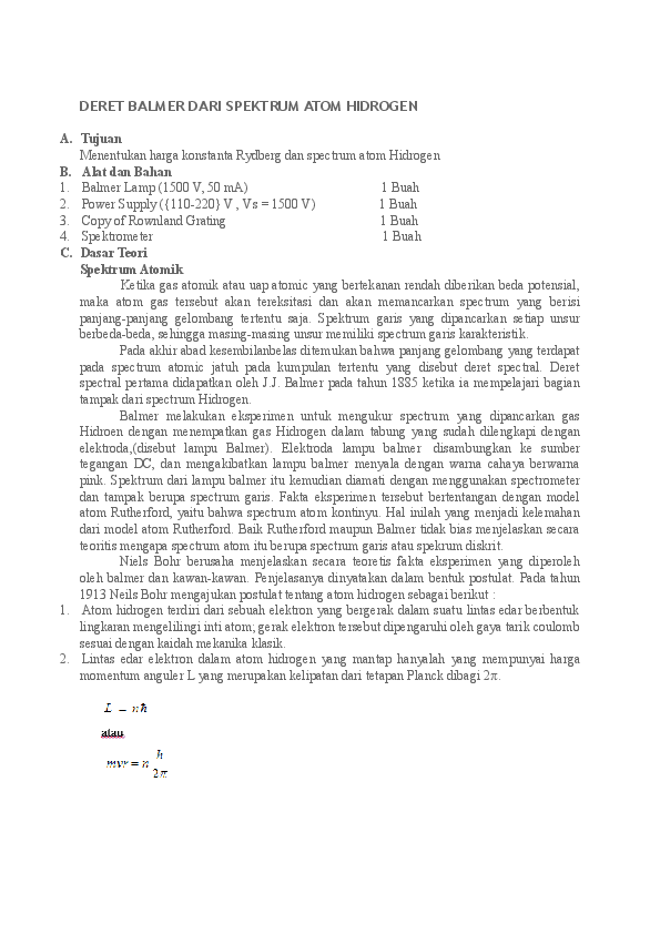 (DOC) DERET BALMER DARI SPEKTRUM ATOM HIDROGEN