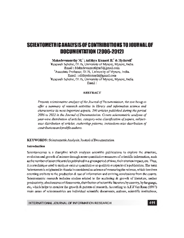 (PDF) SCIENTOMETRIC ANALYSIS OF CONTRIBUTIONS TO JOURNAL OF ...