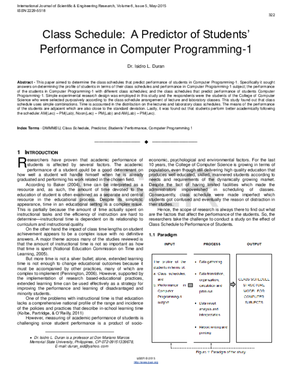 (PDF) Class Schedule: A Predictor of Students’ Performance in Computer ...