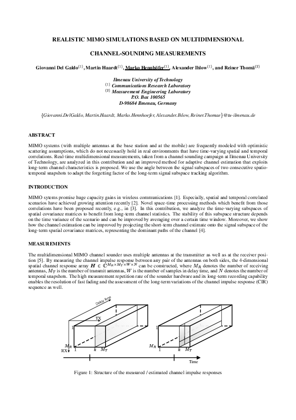 (PDF) REALISTIC MIMO SIMULATIONS BASED ON MULTIDIMENSIONAL CHANNEL ...