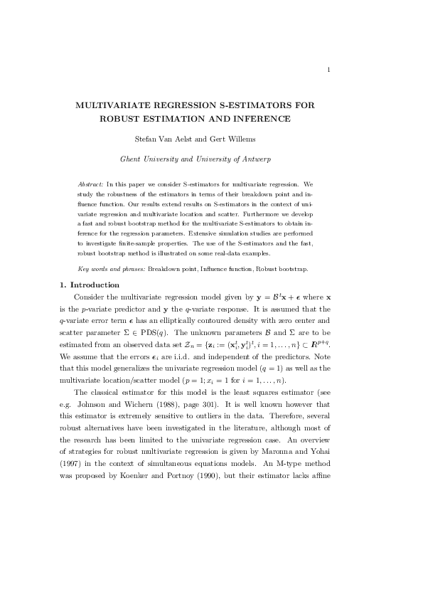 (PDF) MULTIVARIATE REGRESSION S-ESTIMATORS FOR ROBUST ESTIMATION AND INFERENCE