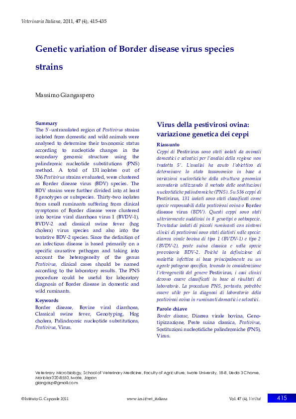 (PDF) Genetic variation of Border disease virus species strains