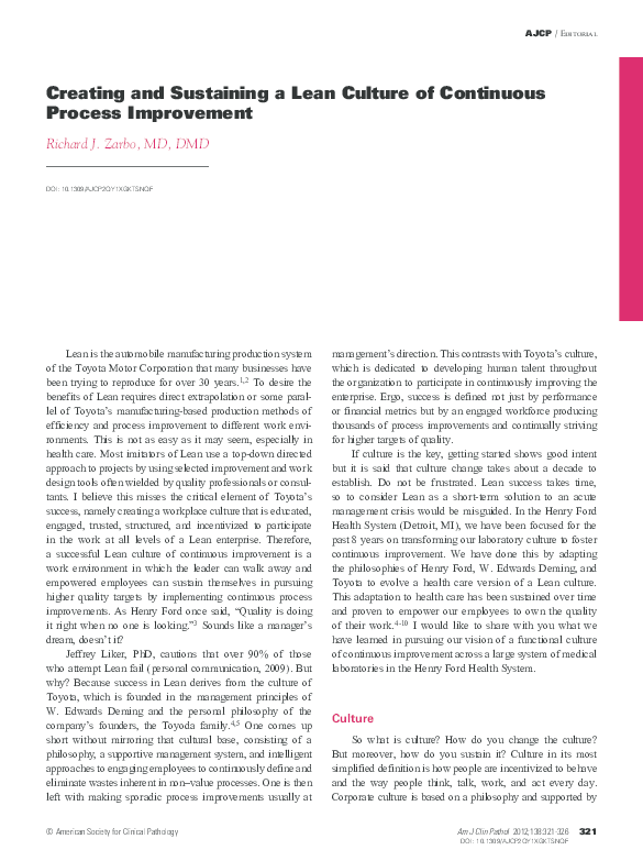 (PDF) AJCP / Editorial Creating and Sustaining a Lean Culture of Continuous Process Improvement
