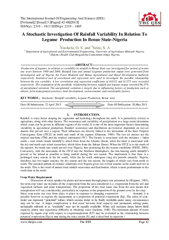 Pdf A Stochastic Investigation Of Rainfall Variability In Relation To