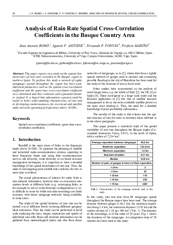 (PDF) Analysis of Rain Rate Spatial Cross-Correlation Coefficients in the Basque Country Area