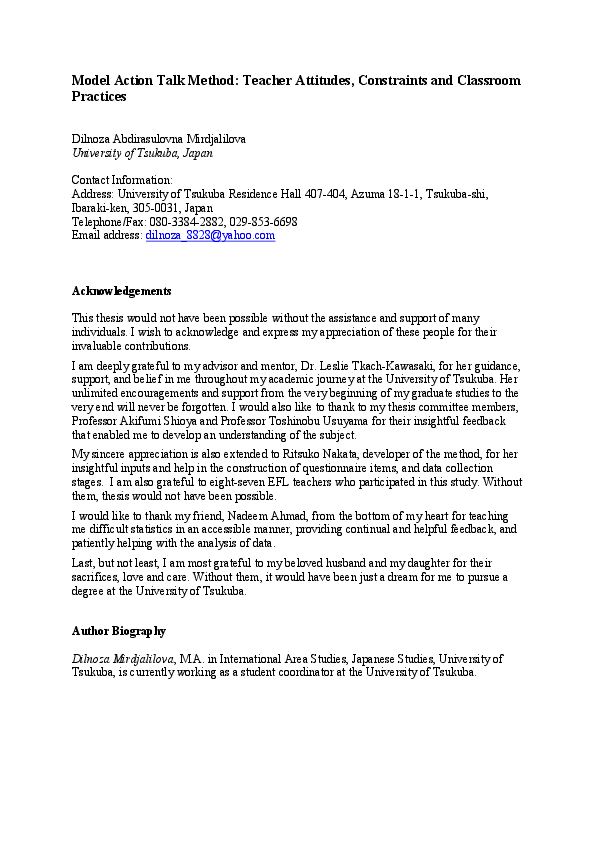 (PDF) Model Action Talk Method: Teacher Attitudes, Constraints and ...
