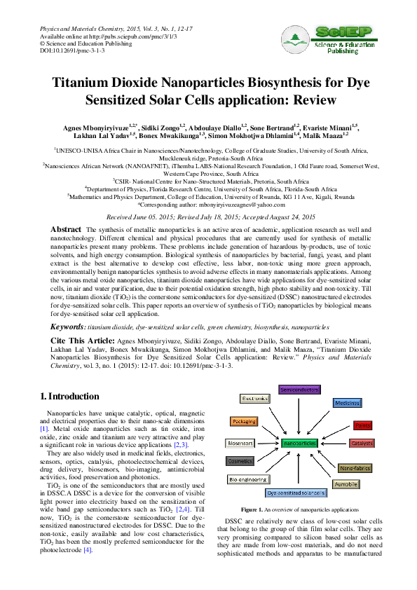(PDF) Titanium Dioxide Nanoparticles Biosynthesis for Dye Sensitized ...