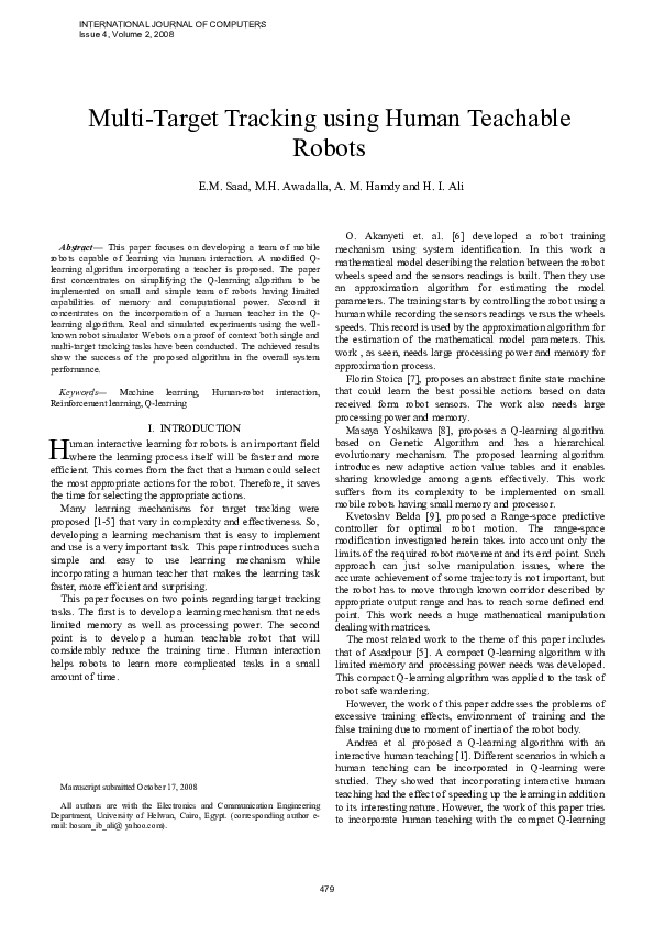 (PDF) Multi-Target Tracking using Human Teachable Robots