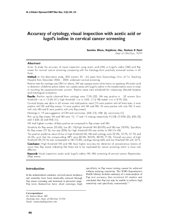 (PDF) Accuracy of cytology, visual inspection with acetic acid or lugol ...