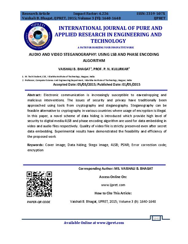 Pdf Audio And Video Steganography Using Lsb And Phase Encoding Algorithm