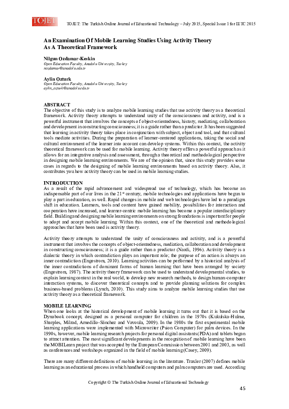 (PDF) An Examination Of Mobile Learning Studies Using Activity Theory ...
