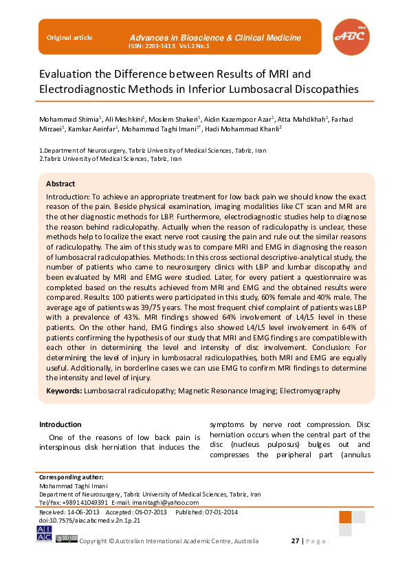 (PDF) Evaluation the Difference between Results of MRI and ...