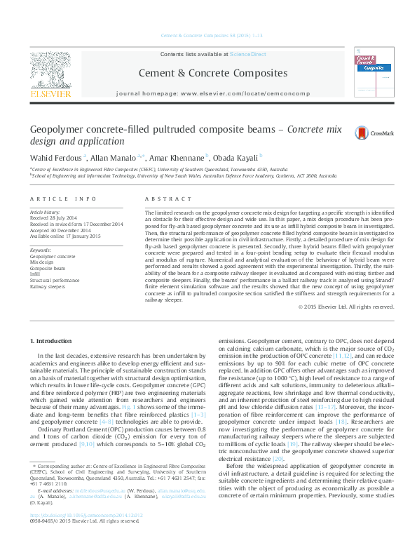 (PDF) Geopolymer concrete-filled pultruded composite beams – Concrete ...