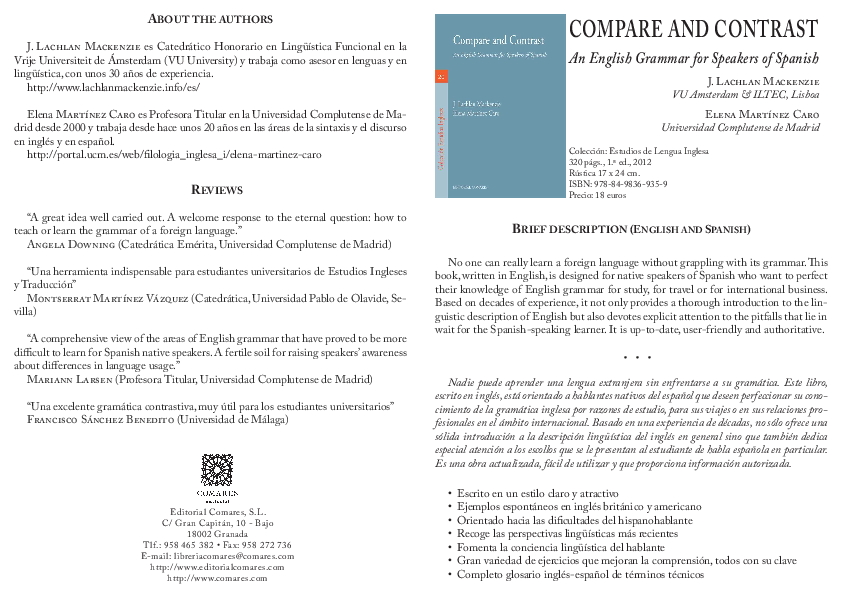 (PDF) Compare and Contrast: An English Grammar for Speakers of Spanish ...