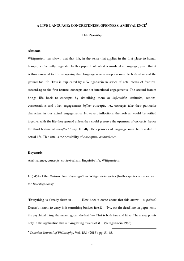(PDF) A Live Language: Concreteness, Openness, Ambivalence