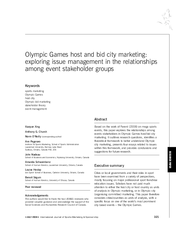 (PDF) Olympic Games host and bid city marketing: exploring issue ...
