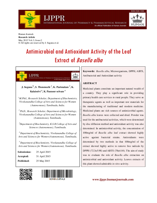 (PDF) Antimicrobial and Antioxidant Activity of the Leaf Extract of ...