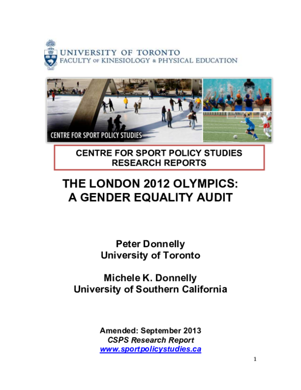 (PDF) The London 2012 Olympics: A Gender Equality Audit [Research Report]