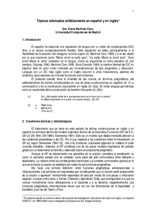 (PDF) Funciones pragmáticas y estructura sintáctica en español: tópicos ...