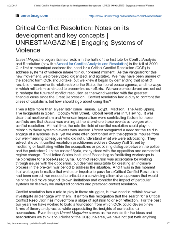 (PDF) Critical Conflict Resolution: Notes on its Development and Key ...