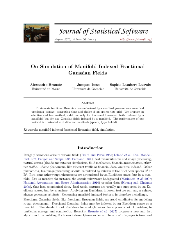 Pdf On Simulation Of Manifold Indexed Fractional Gaussian Fields