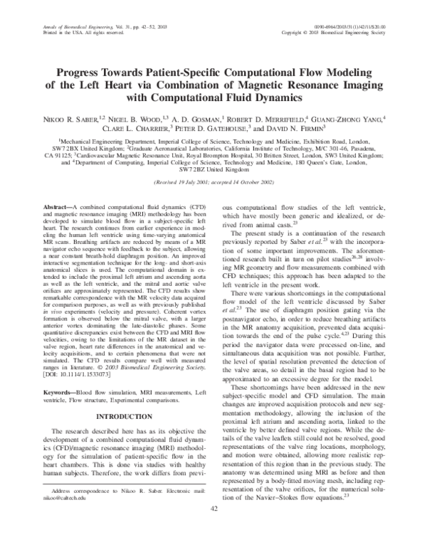 (PDF) Progress Towards Patient-Specific Computational Flow Modeling of the Left Heart via ...