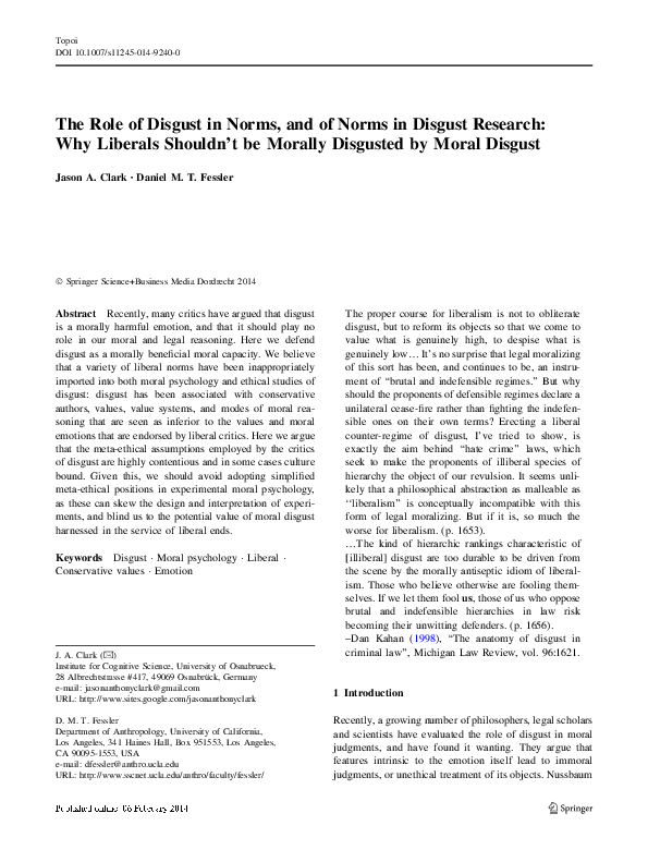 (PDF) The Role of Disgust in Norms, and of Norms in Disgust Research ...