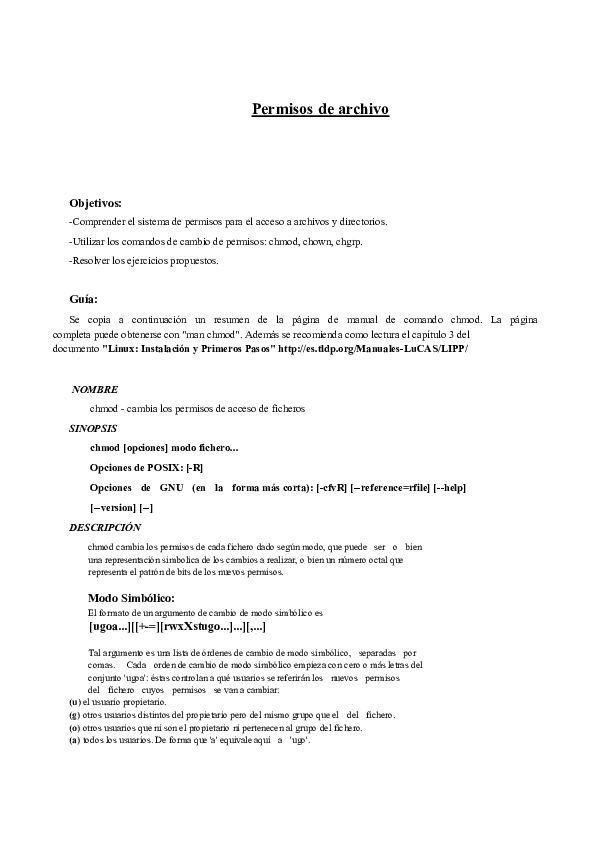 (PDF) Permisos de modificacion de archivos (comandos linux) (PDF) Permisos de modificacion de archivos (comandos linux)